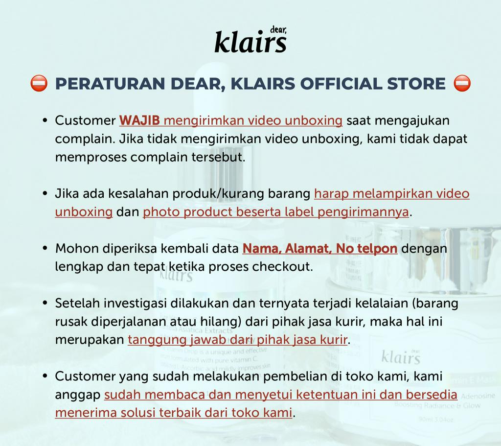 Toko Online Dear Klairs Official Shop | Shopee Indonesia