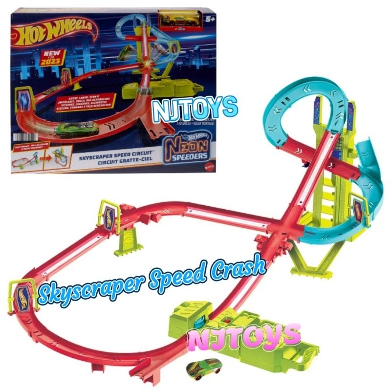 Hot Wheels Track Set, Neon Speeders Skyscraper Speed, 49% OFF
